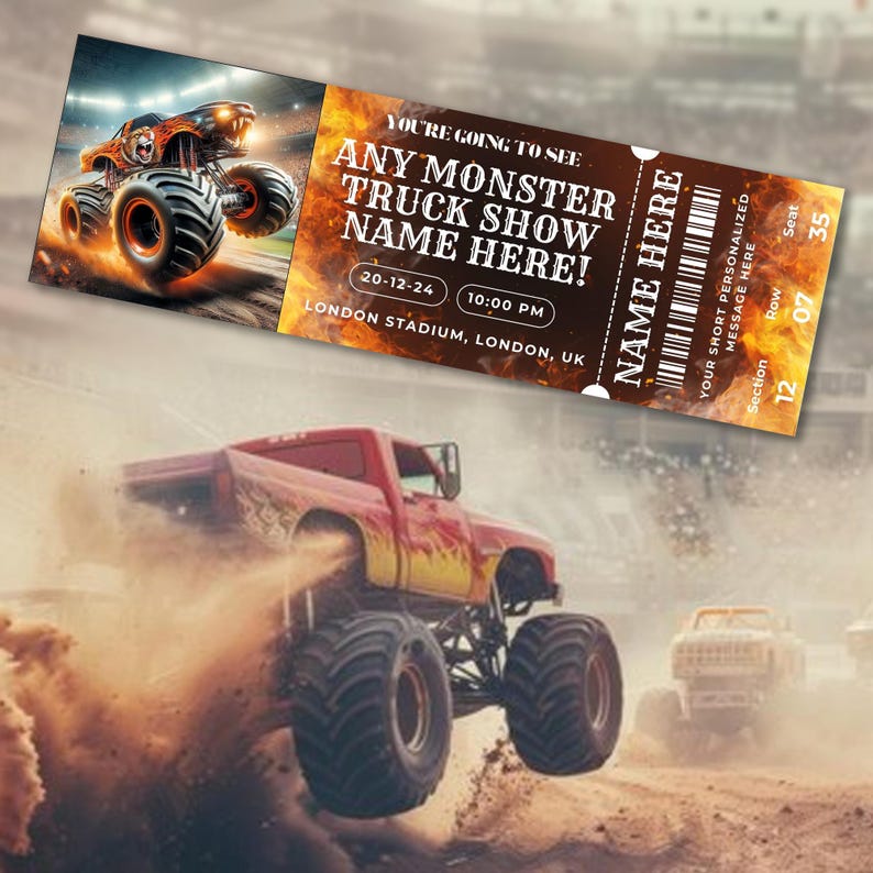 Monster Truck Show Ticket Template: Printable Souvenir Gift (digital ...