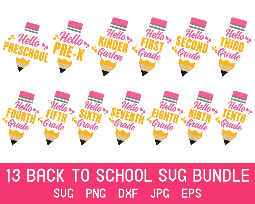 Back to School Pencil SVG Bundle: Grades Pre-k - 10th (digital Download ...
