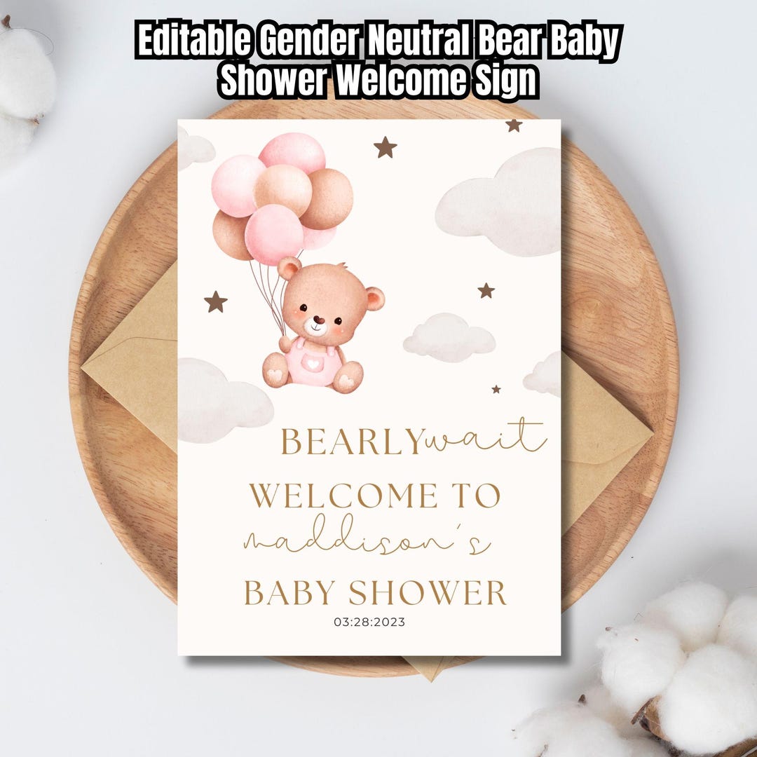 Editable Gender Neutral Bear Baby Shower Welcome Sign We Can Bearly ...