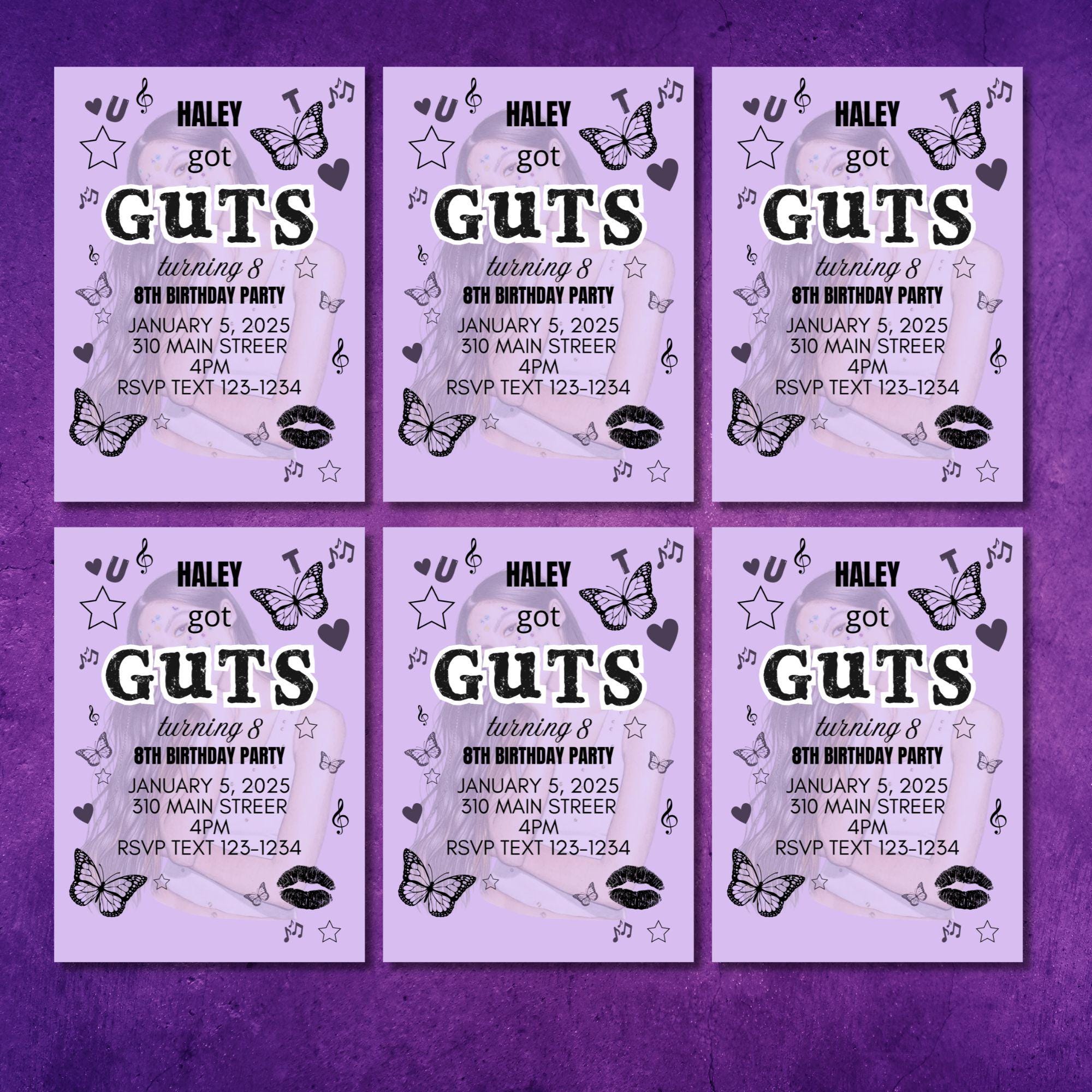 Olivia Rodrigo Birthday Invitation: SOUR & GUTS Theme (canva Template ...