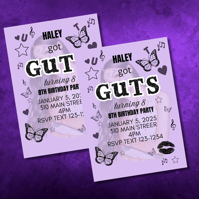 Olivia Rodrigo Birthday Invitation: SOUR & GUTS Theme (canva Template ...
