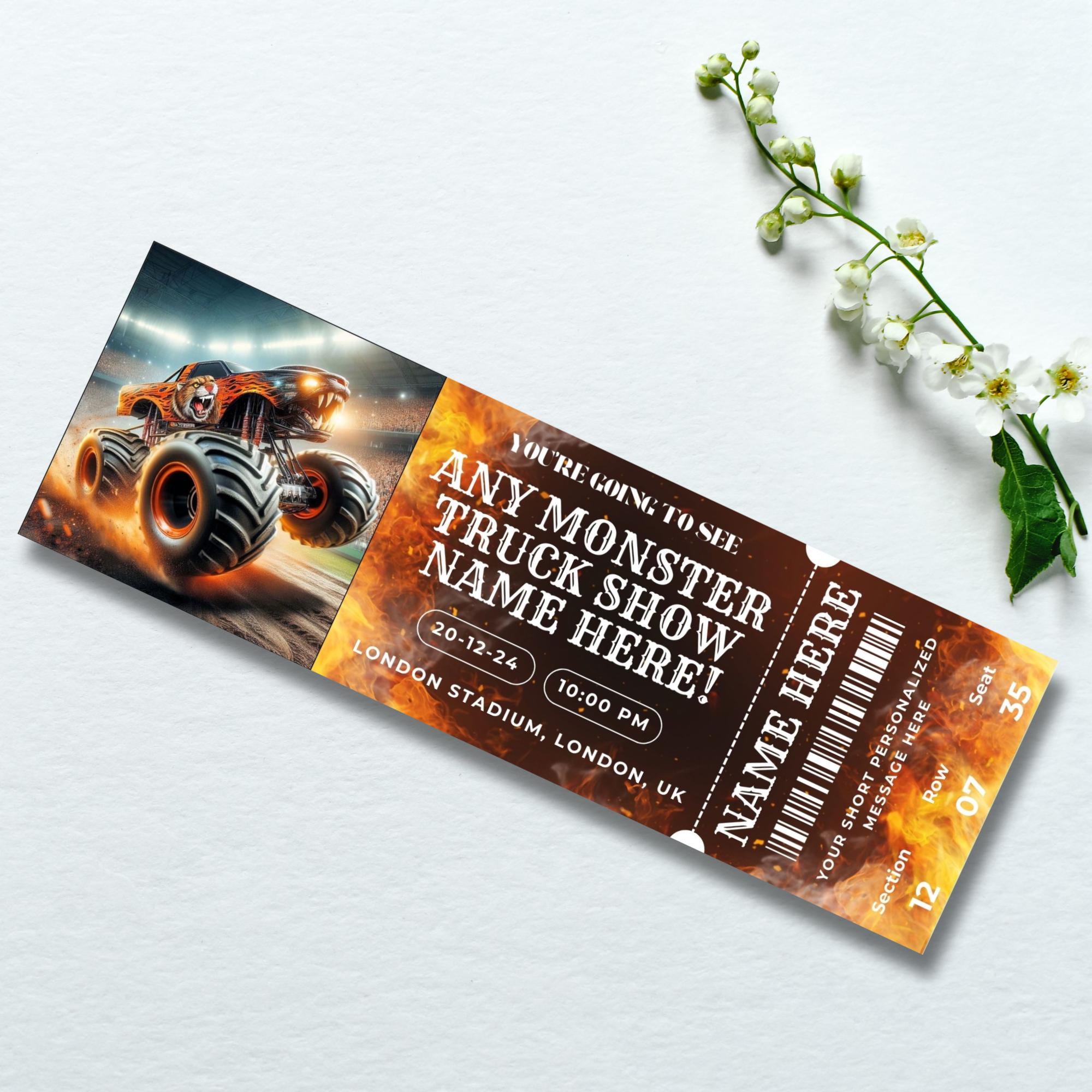 Monster Truck Show Ticket Template: Printable Souvenir Gift (digital ...