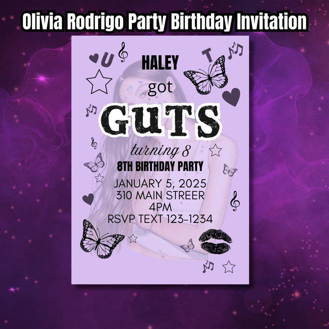 Olivia Rodrigo Birthday Invitation: SOUR & GUTS Theme (canva Template ...