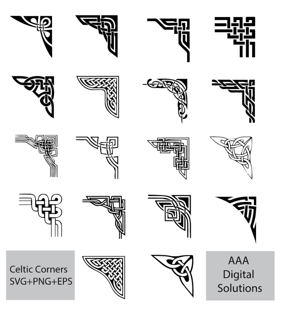 Celtic Corners Celtic Knot Corners 18 Separated Designs SVG PNG EPS, Celtic Silhouette - Etsy