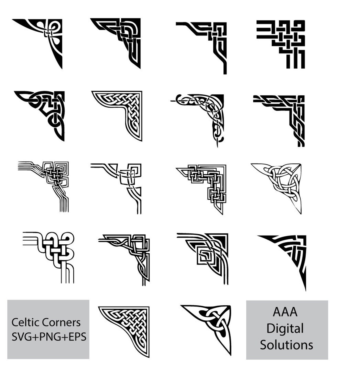 Celtic Corners Celtic Knot Corners 18 Separated Designs SVG PNG EPS ...