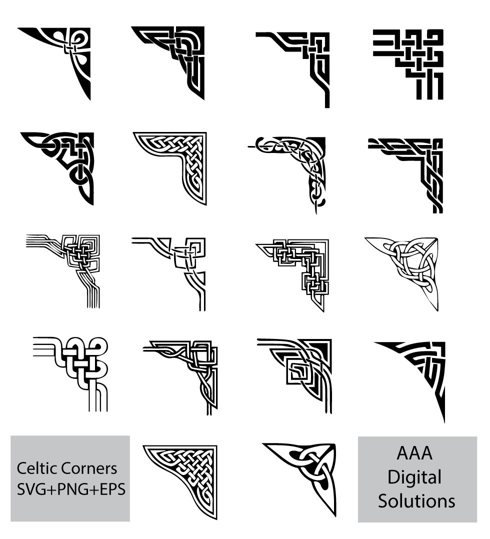 Celtic Corners Celtic Knot Corners 18 Separated Designs SVG PNG EPS, Celtic Silhouette - Etsy