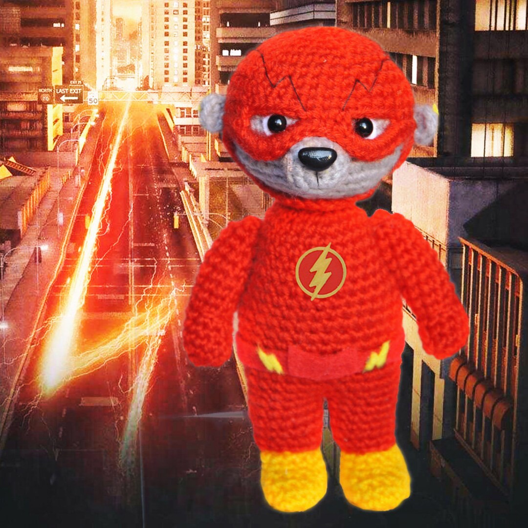 Handmade Crochet the Flash Bear - Barry Allen Plush Toy, Crocheted Toy ...
