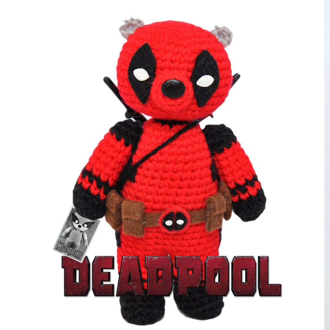 Handmade Crocheted Deadpool Bear Plush Toy Perfect Gift for Comics Fans ...