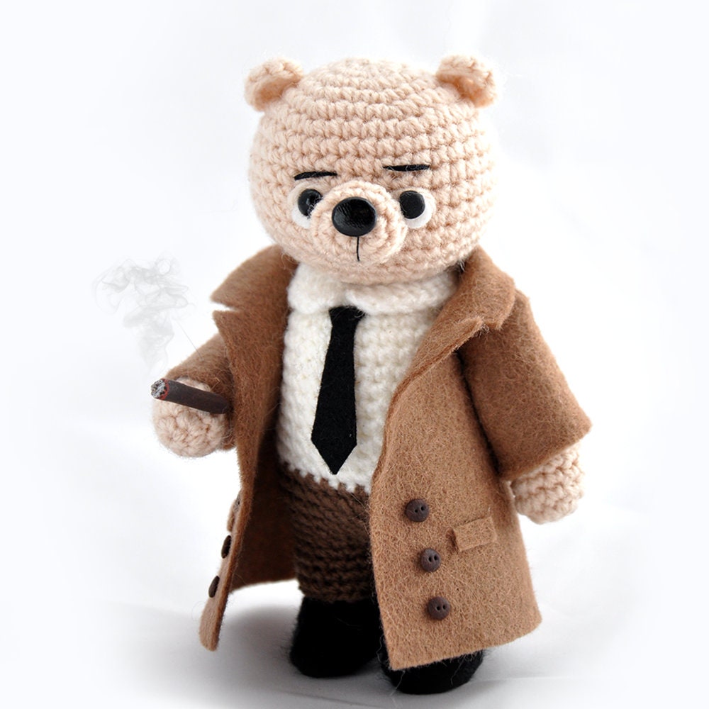Columbo Detective Teddy Bear - Handmade Crochet Toy, Police Plush Bear ...