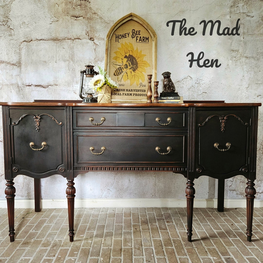 Antique Black Distressed Buffet Sideboard - Etsy