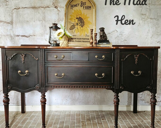Antique Black Distressed Buffet Sideboard - Etsy