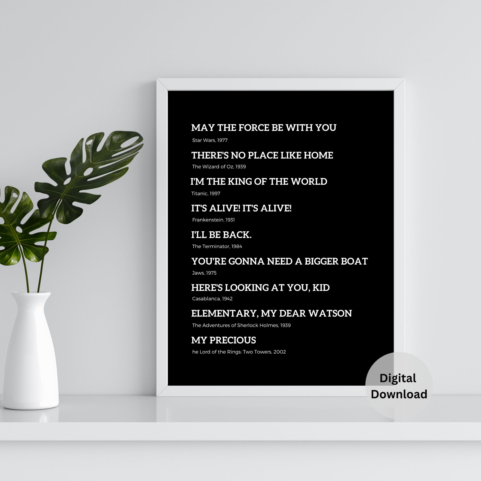Famous Movie Quotes Poster, Wall Art Print, Wall Décor, Printable Wall ...