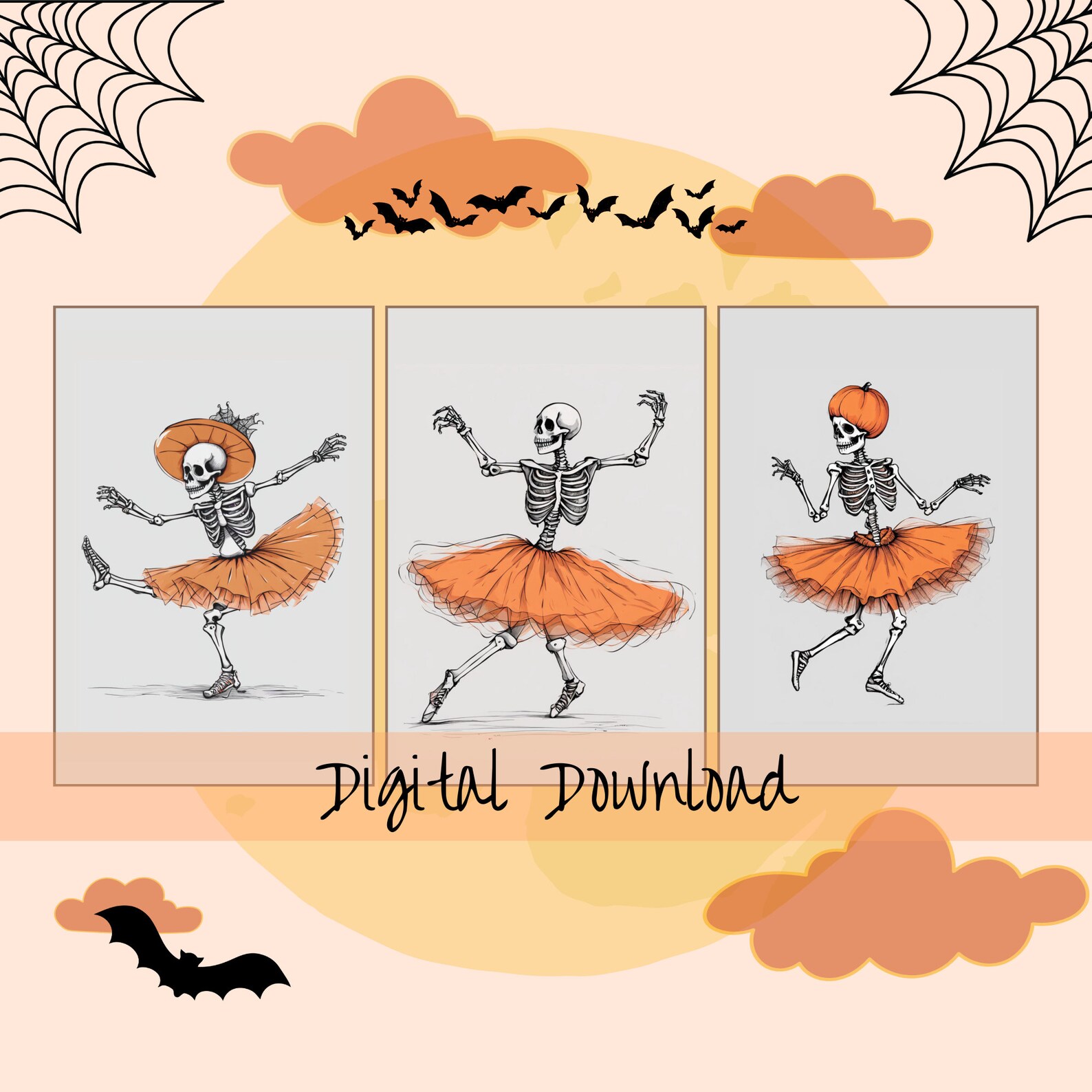 Dancing Skeletons Print Set of 3, Skeleton Art, Funny Wall Art ...