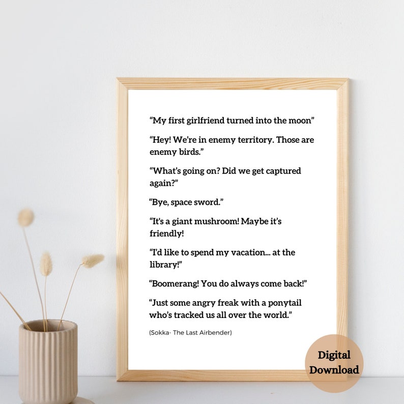 Famous Sokka Quotes Poster, Wall Art Print, Wall Décor, Printable Wall ...