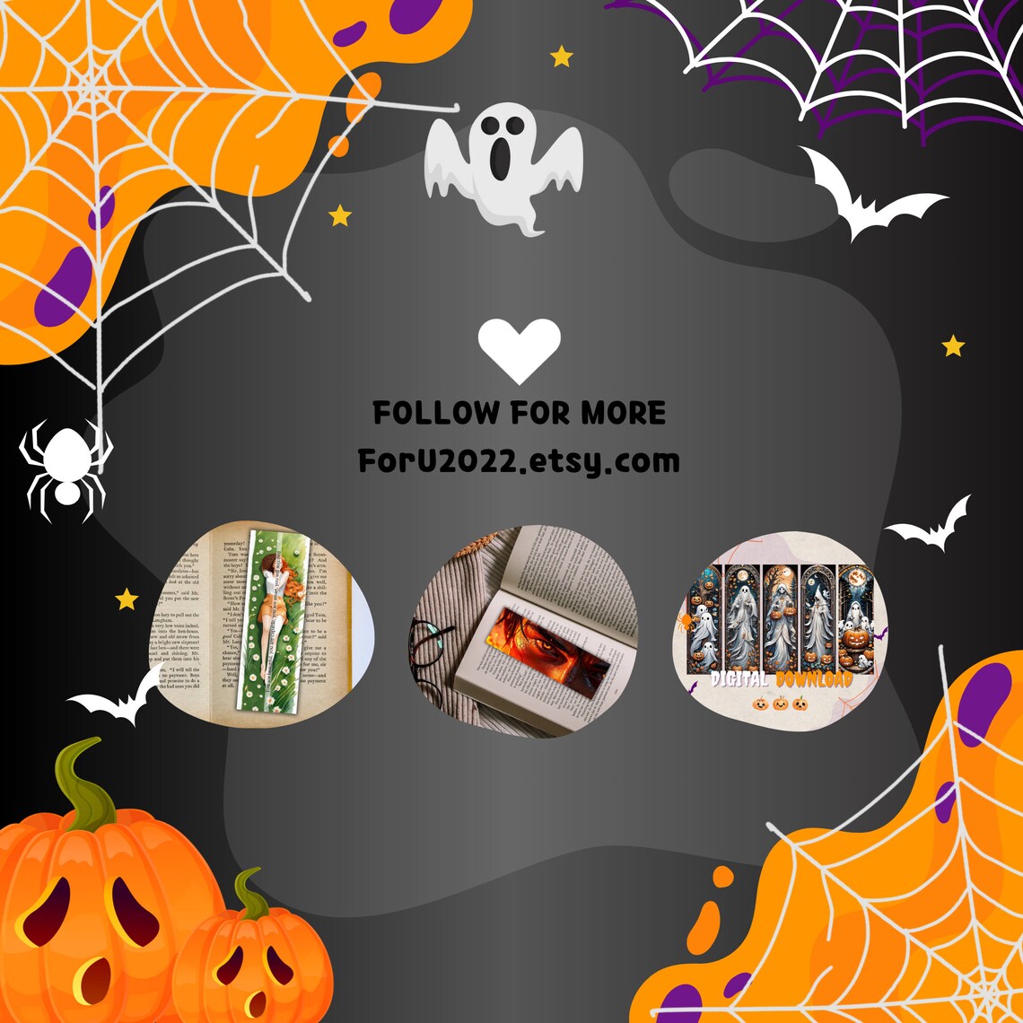 3 Halloween Bookmark, Bookmark Printable, Bookmark Set, Spooky Cute ...
