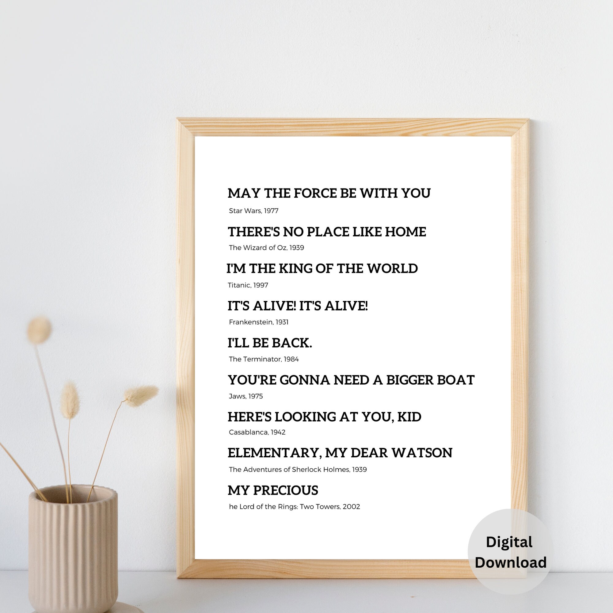 Famous Movie Quotes Poster, Wall Art Print, Wall Décor, Printable Wall ...