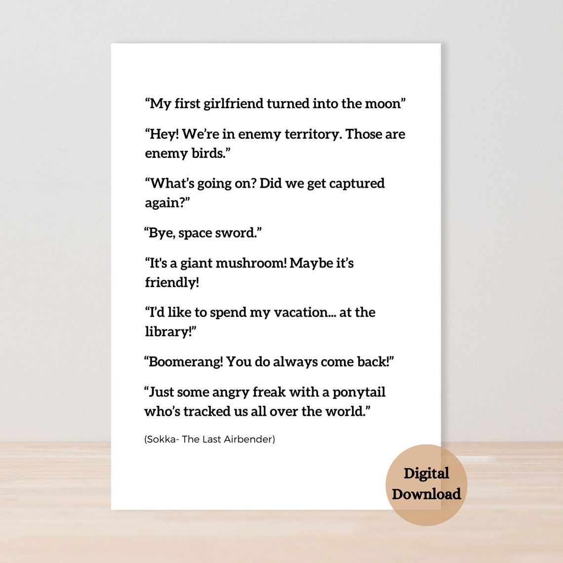 Famous Sokka Quotes Poster, Wall Art Print, Wall Décor, Printable Wall ...