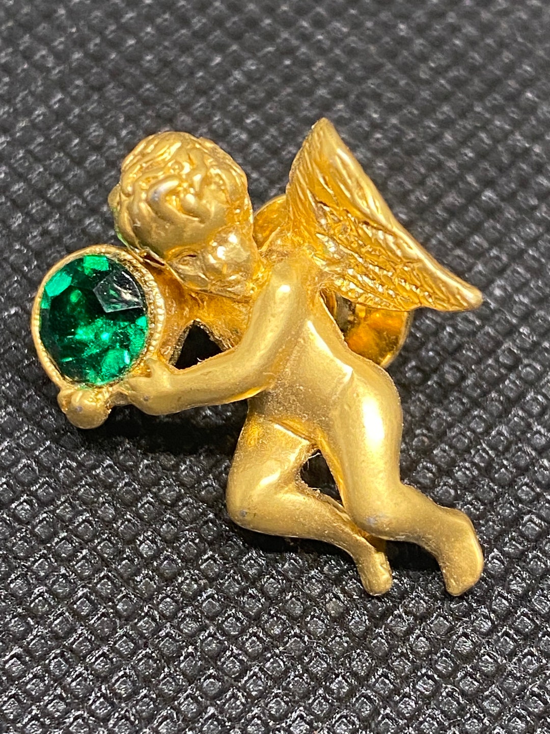 Vintage Avon Gold Toned Cherub Angel Pin With Birthstone May Green ...