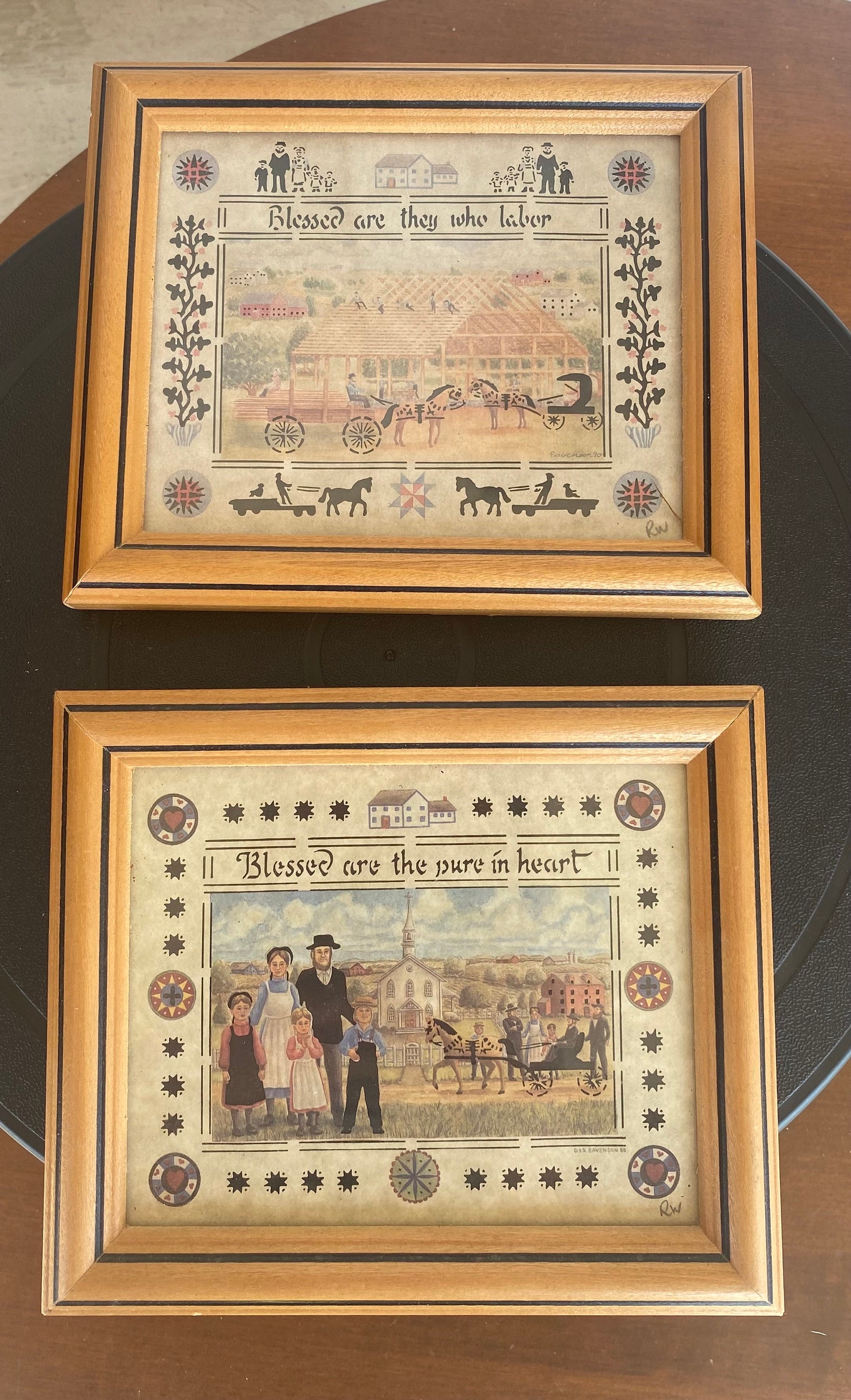 Set of 2 Framed Paper Cut Art or Scherenschnitte Amish Folk Art Signed ...