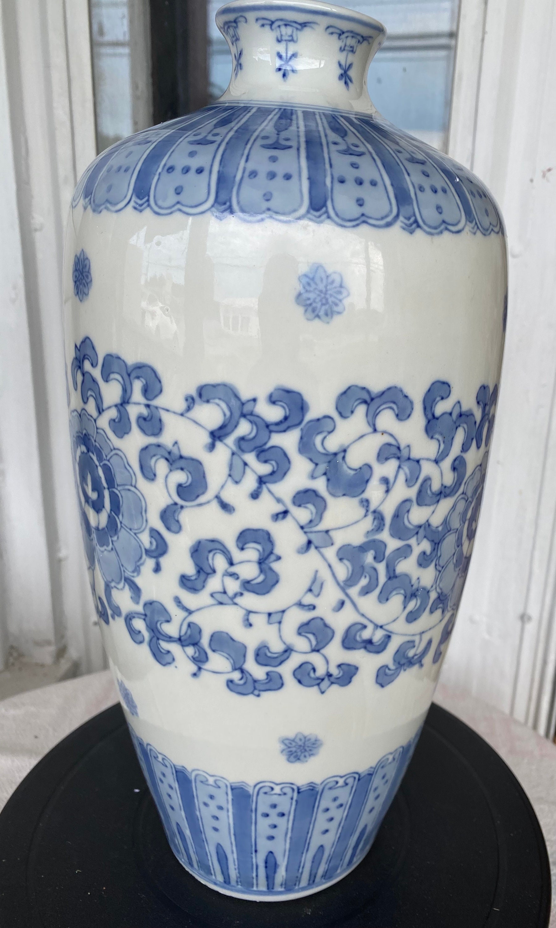 Vintage Chinese Blue & White Chinoiserie Floral Vase 14 Tall - Etsy