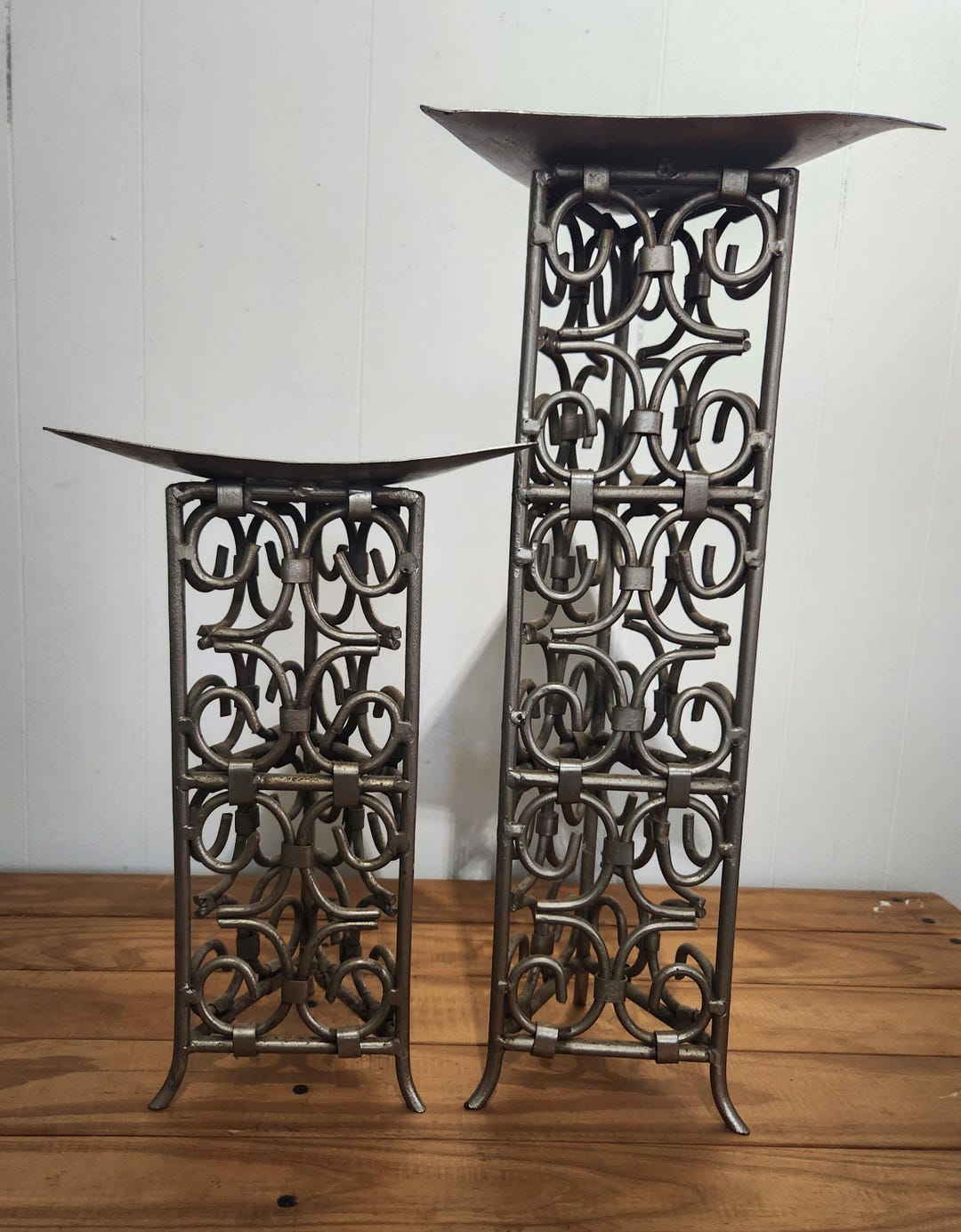 Vintage Pair of Ornate Metal Candle Holders – Pedestal Style ...