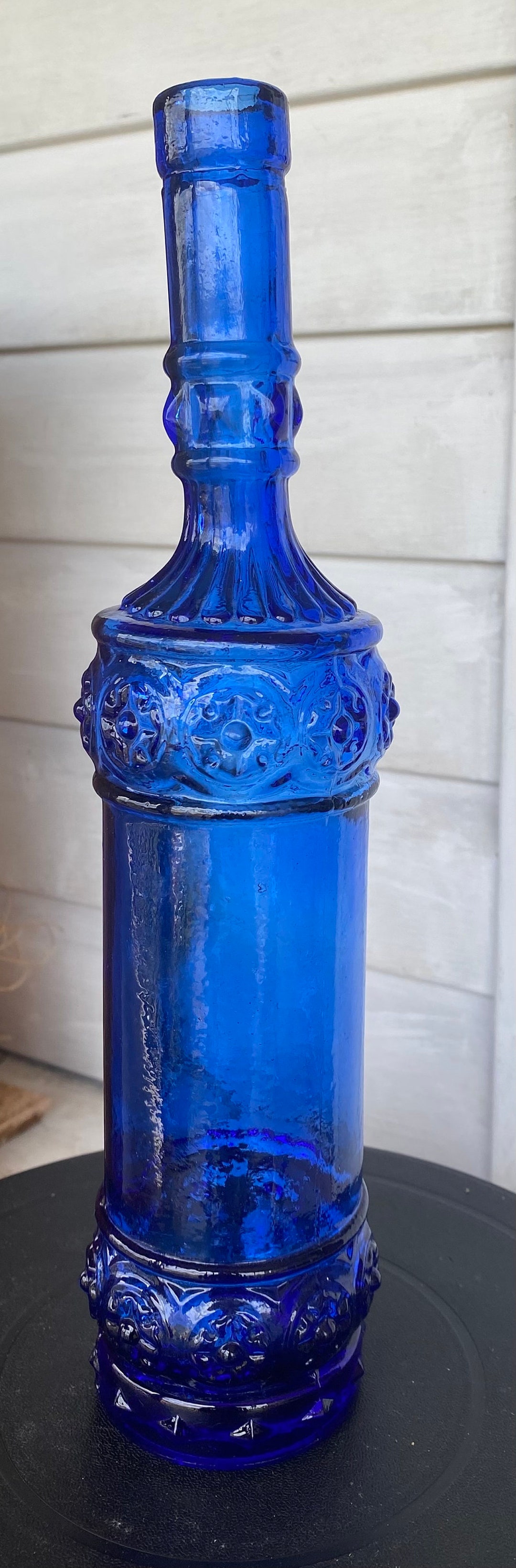 Vintage Cobalt Wine Blue Glass Decorative Textured Bottle - Etsy
