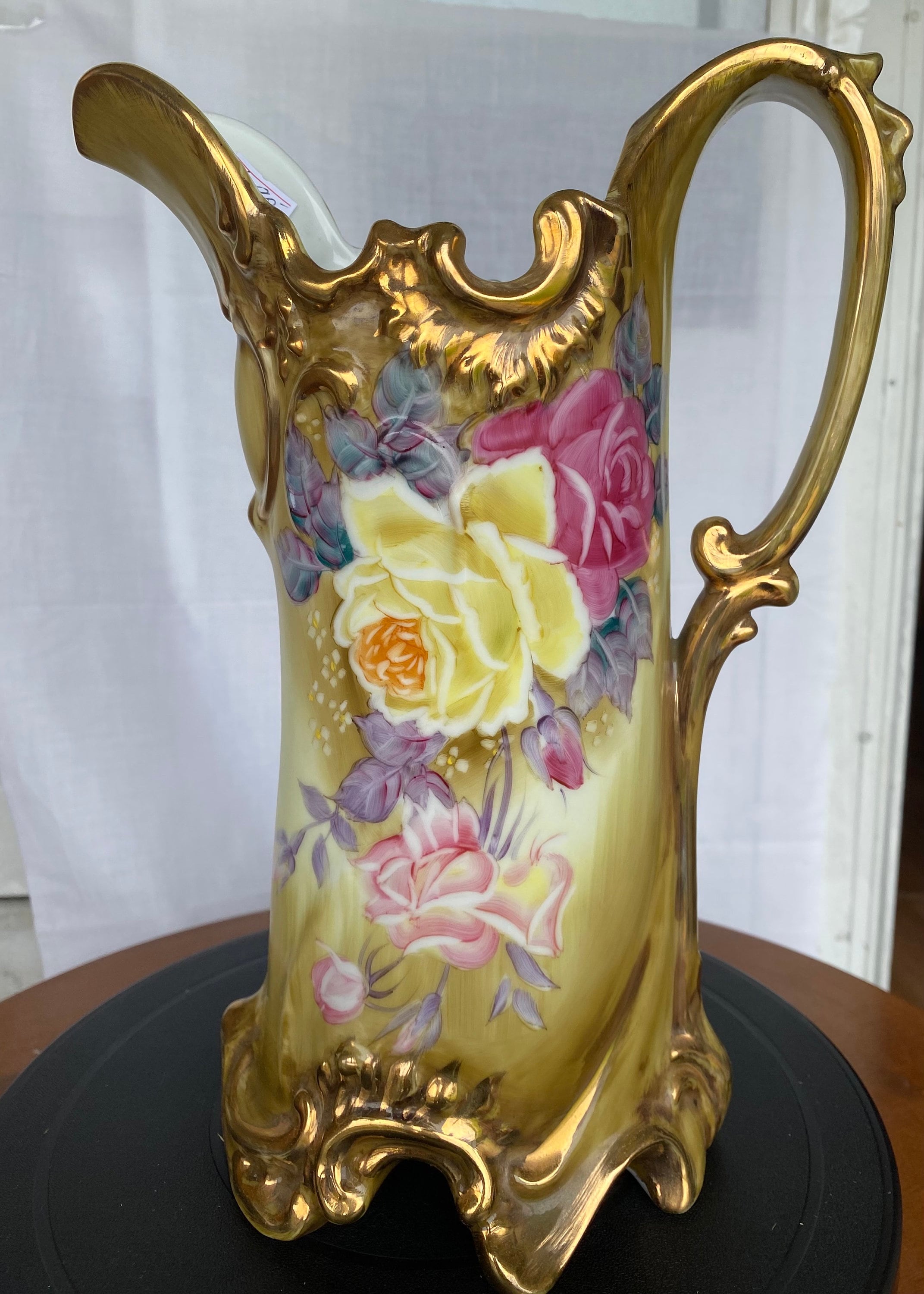 Vintage Nippon Hand Painted Porcelain Pitcher Vase Center Piece Floral ...