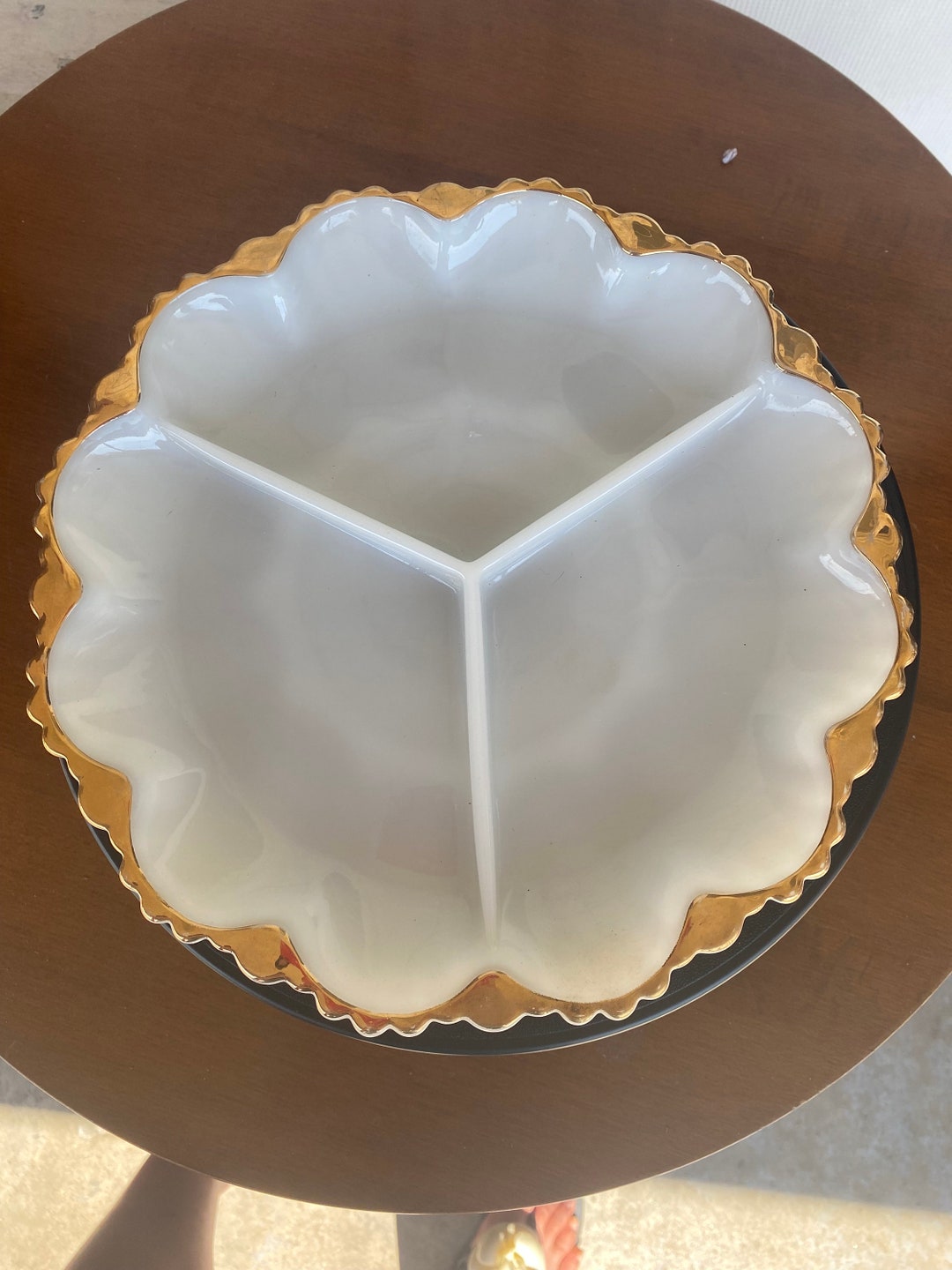 Anchor Hocking Milk Glass Divided Dish With Gold Trim, 3 Sectioned ...