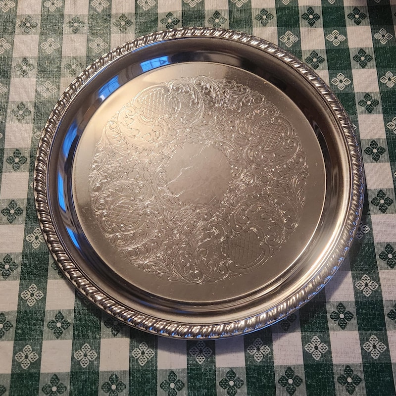 Round Silver Vintage Tray - Etsy