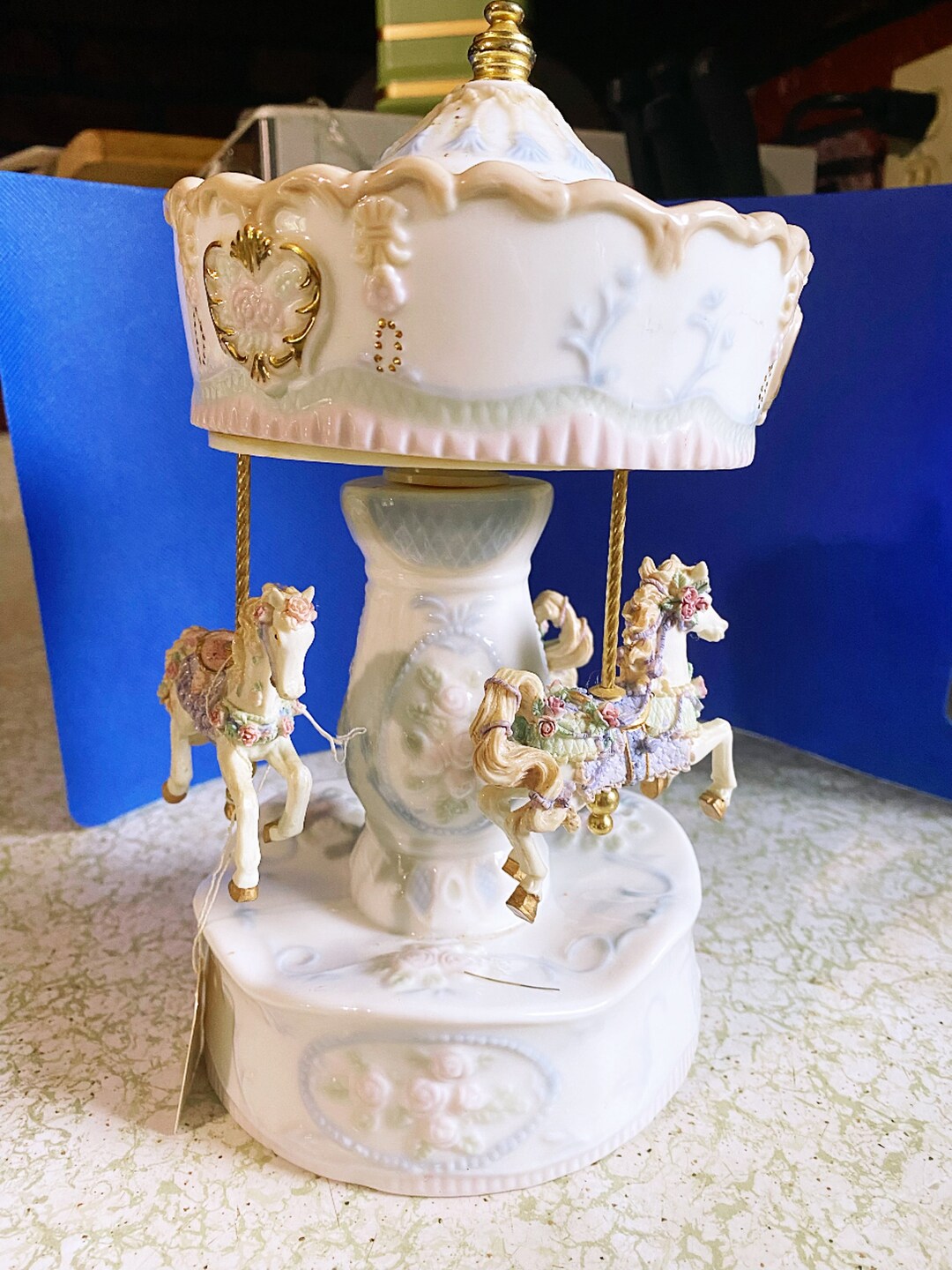 Vintage Porcelain Carousel Music Box With 3 Galloping Horses - Etsy