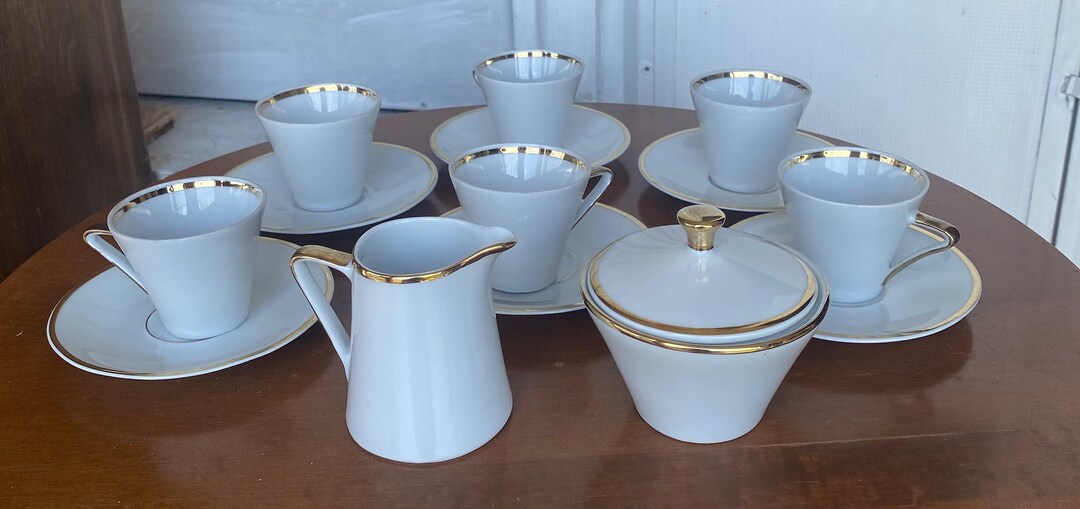 Vintage Winterling Bavaria Espresso Coffee Tea Set 15 Piece White Gold ...