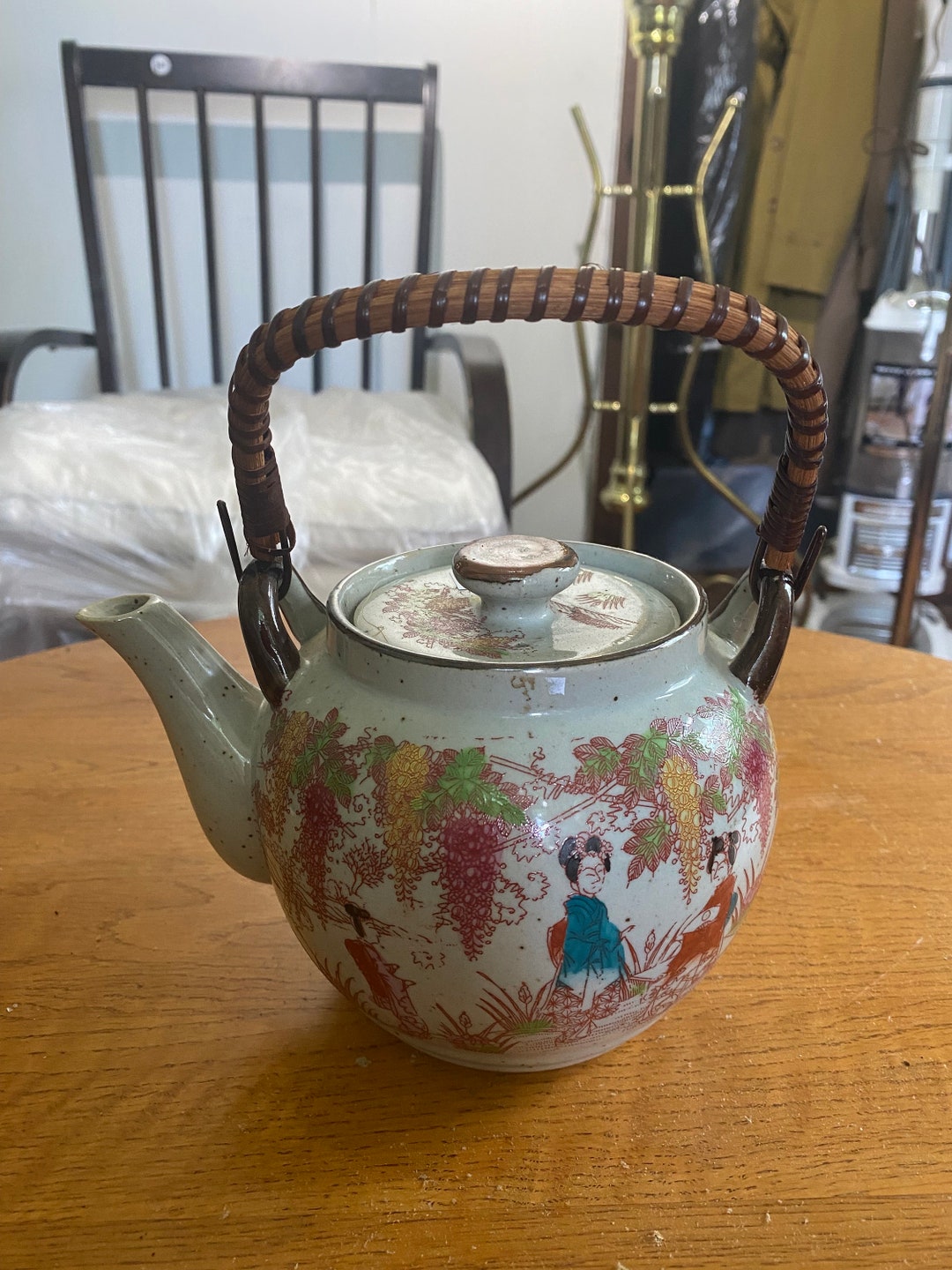 Vintage Japanese Kutani Geisha Lidded Teapot With Bamboo Handle - Etsy