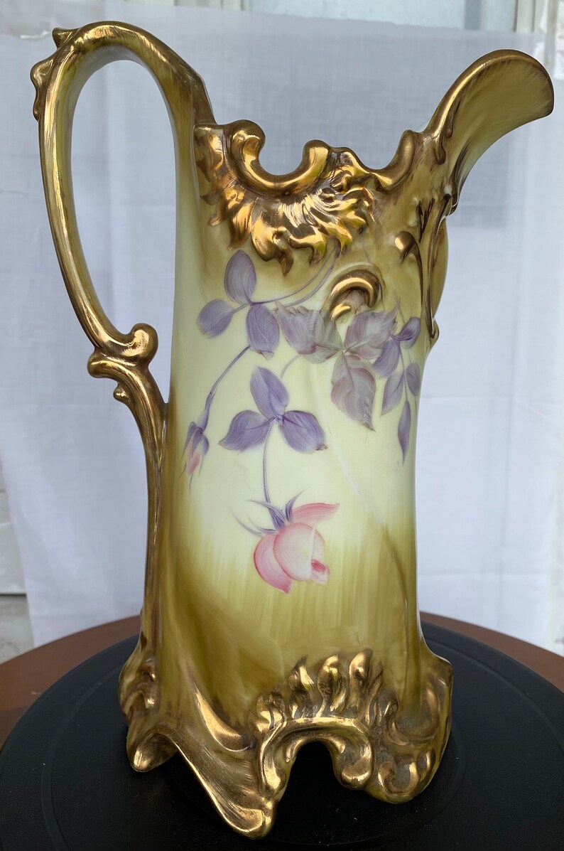 Vintage Nippon Hand-painted Porcelain Pitcher Vase – Floral Victorian ...