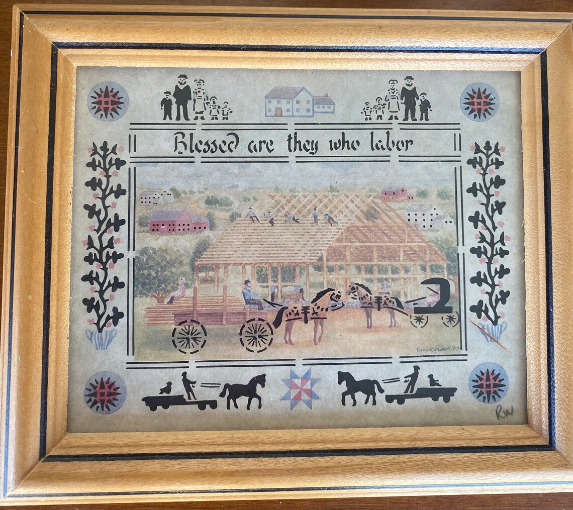 Set of 2 Framed Paper Cut Art or Scherenschnitte Amish Folk Art Signed ...