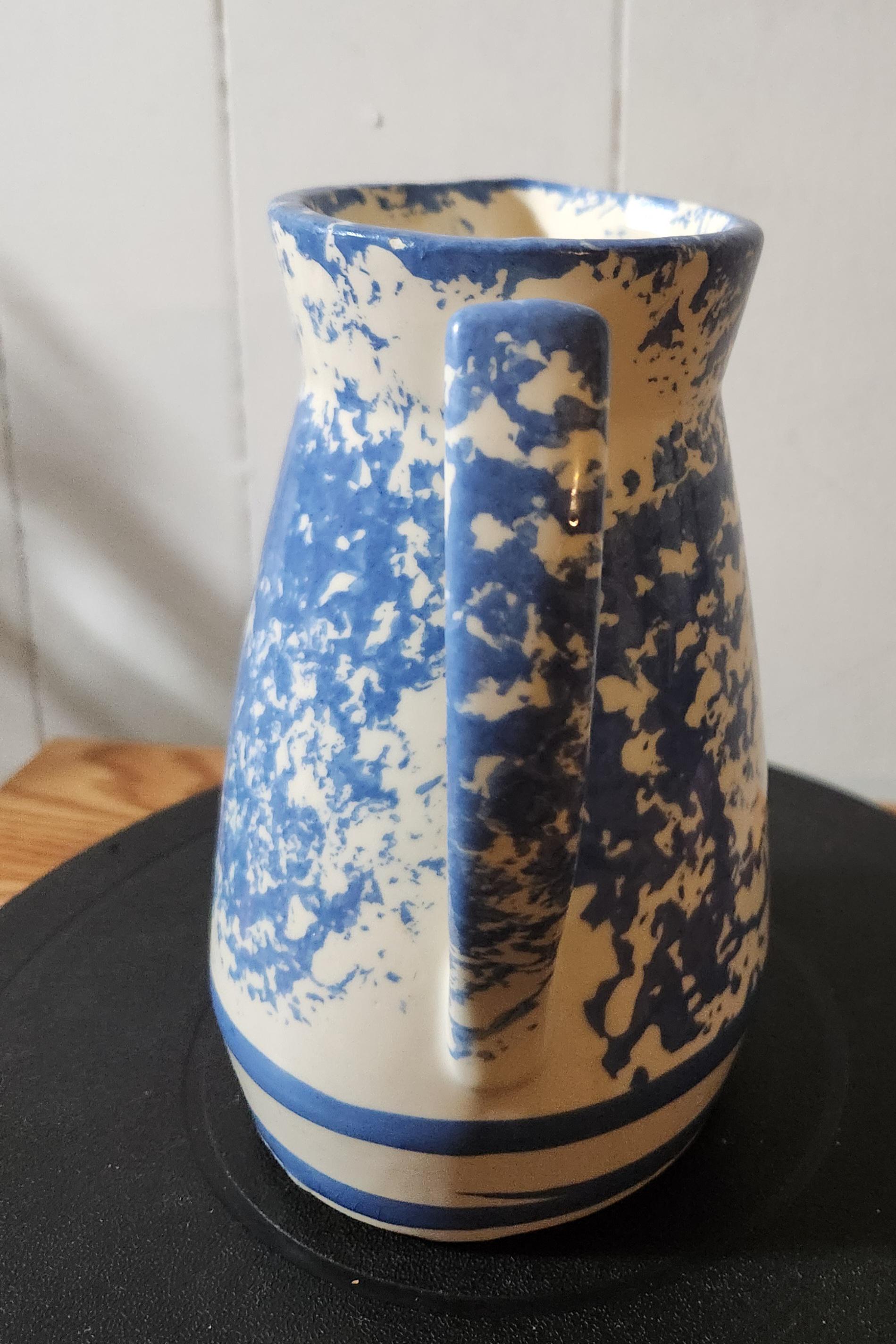 Vintage Blue & White Spongeware Pitcher – Rustic Farmhouse Splatterware ...