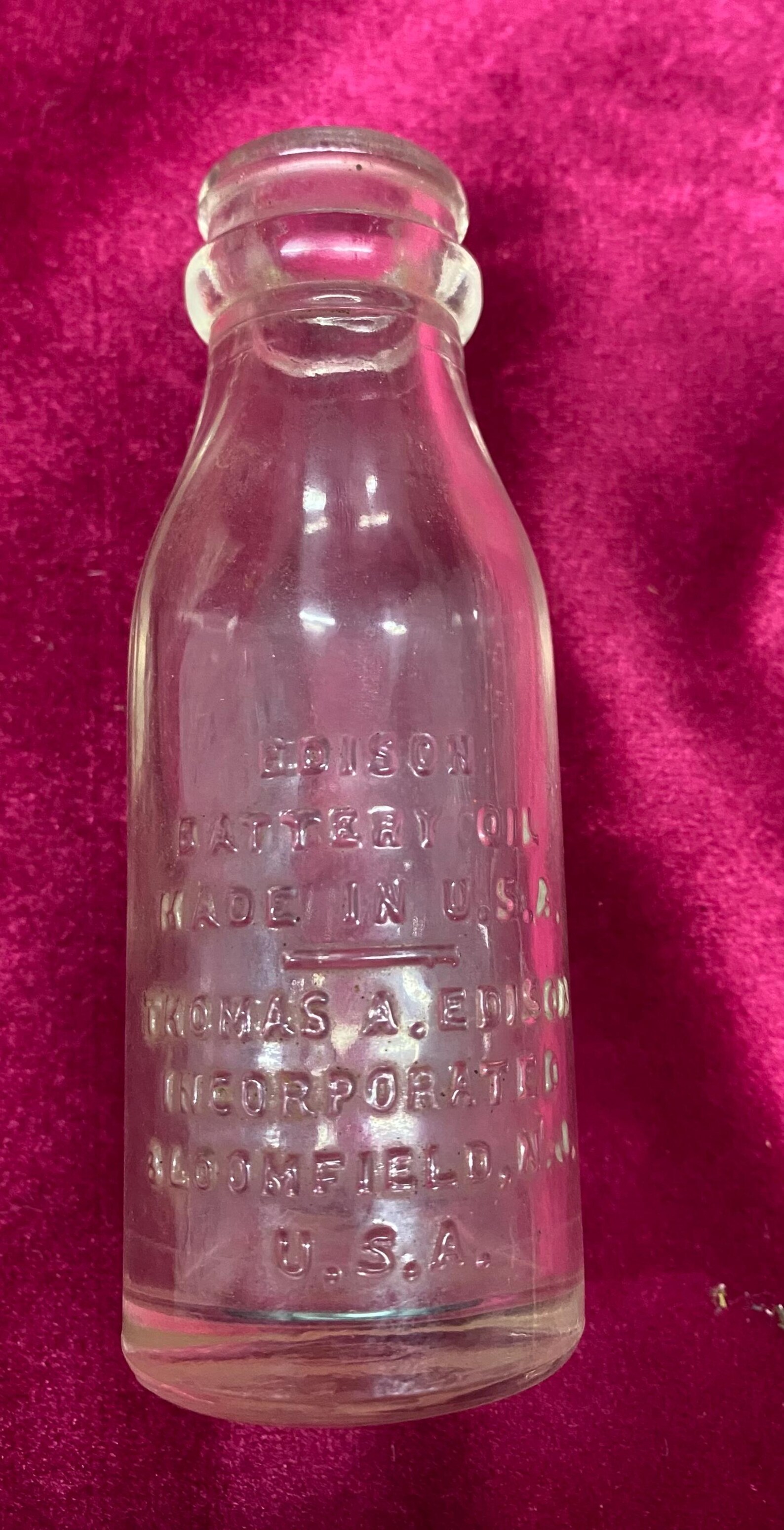 Antique 4” Tall Edison Battery Oil Bottle Embossed With Thomas A ...