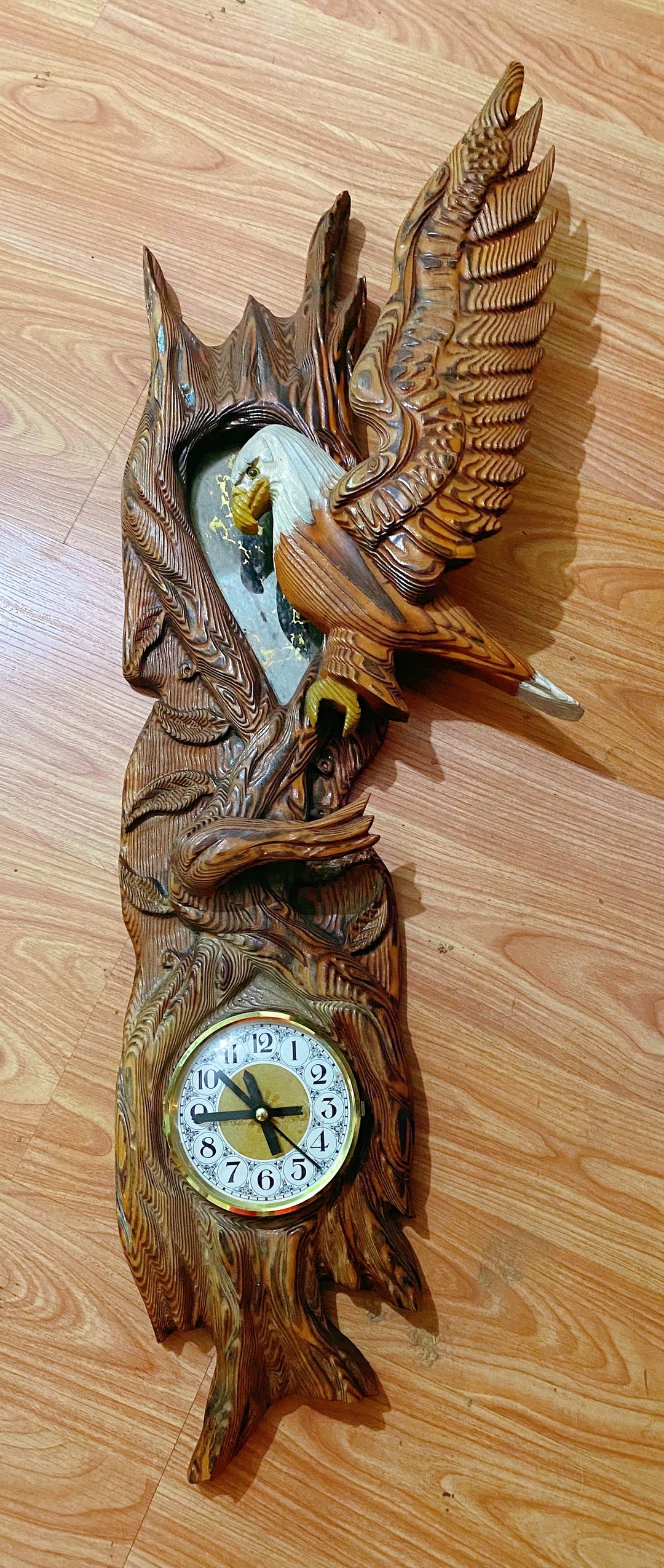 RARE FIND Vintage Hand Carved Hardwood Bold Eagle Wall Clock - Etsy