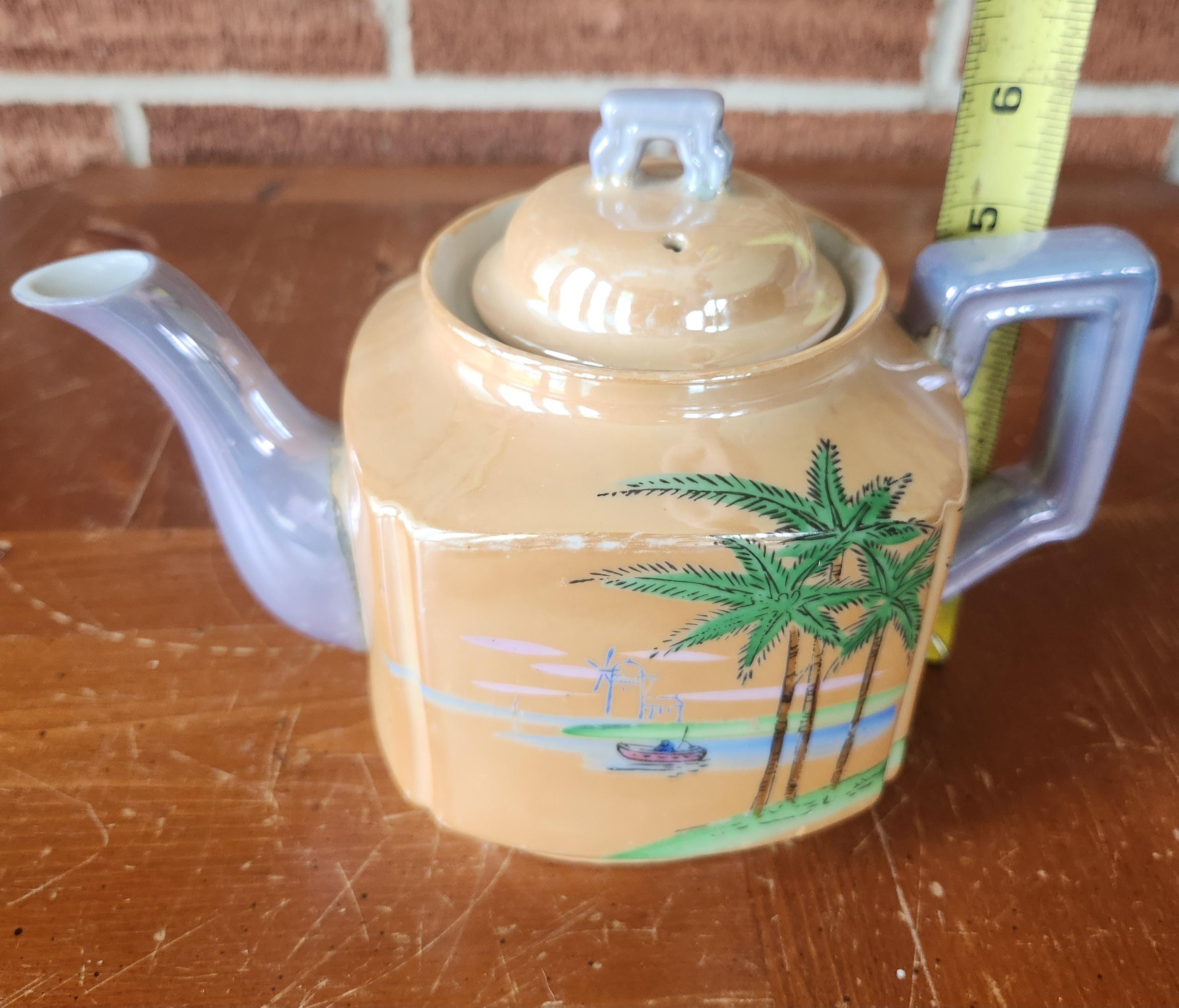 Vintage Ca. 1930 Japanese Lusterware Teapot – Hand-painted Palm Trees ...
