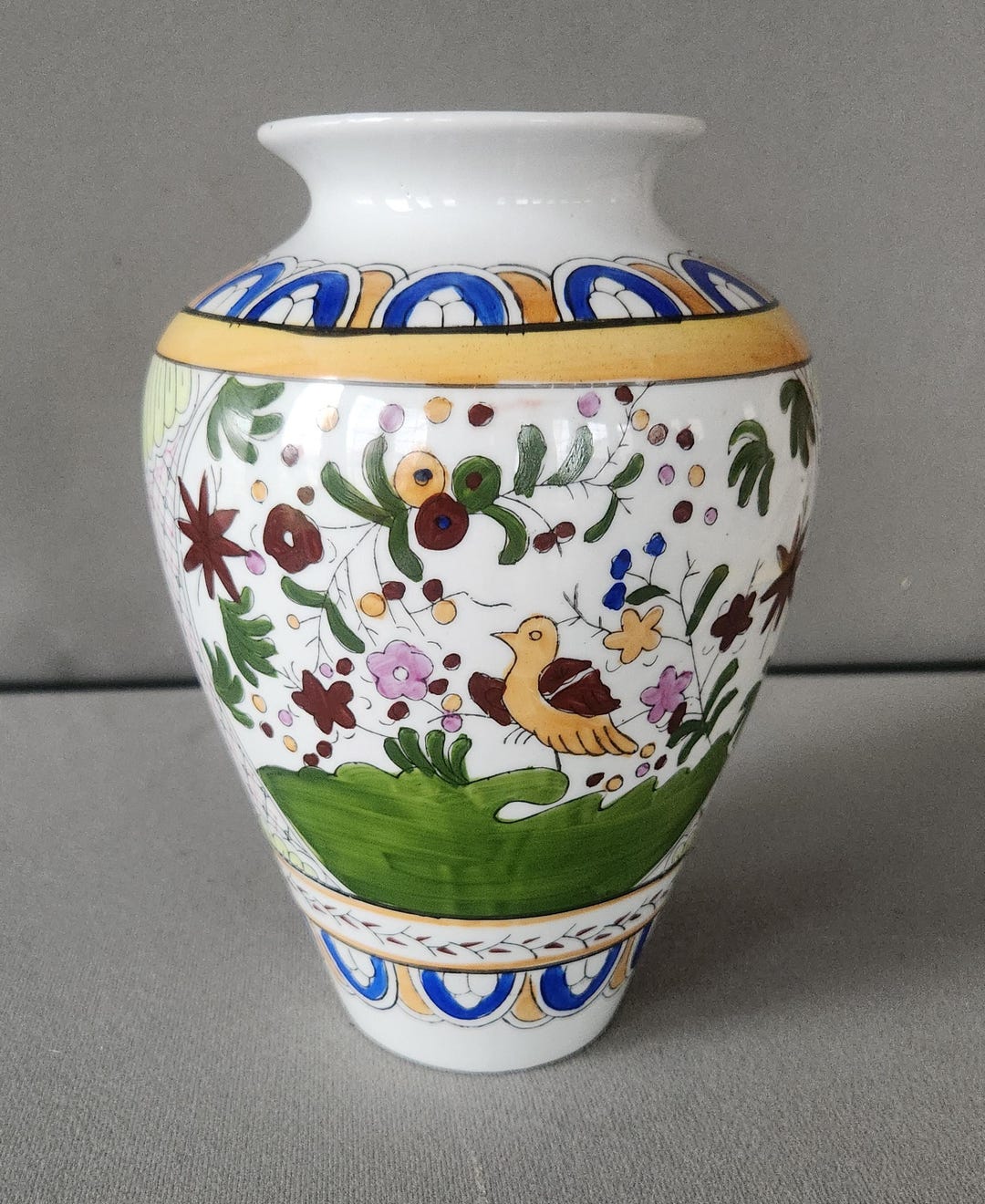 Vintage Deruta Style Porcelain Vase Bird Floral Garden Scene Hand ...