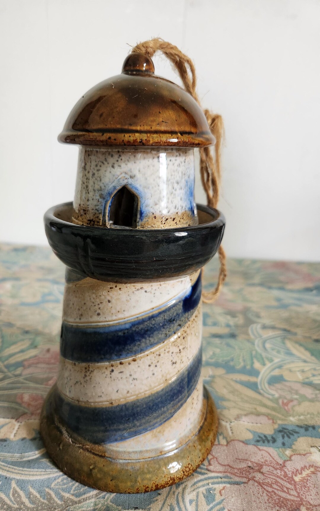 Vintage Ceramic Lighthouse Wind Chime – Pottery, 8” Tall, Blue & Brown ...
