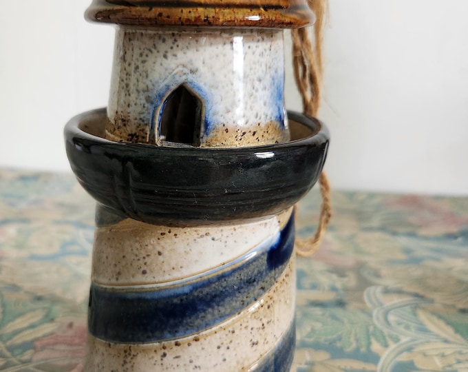 Vintage Ceramic Lighthouse Wind Chime – Pottery, 8” Tall, Blue & Brown ...