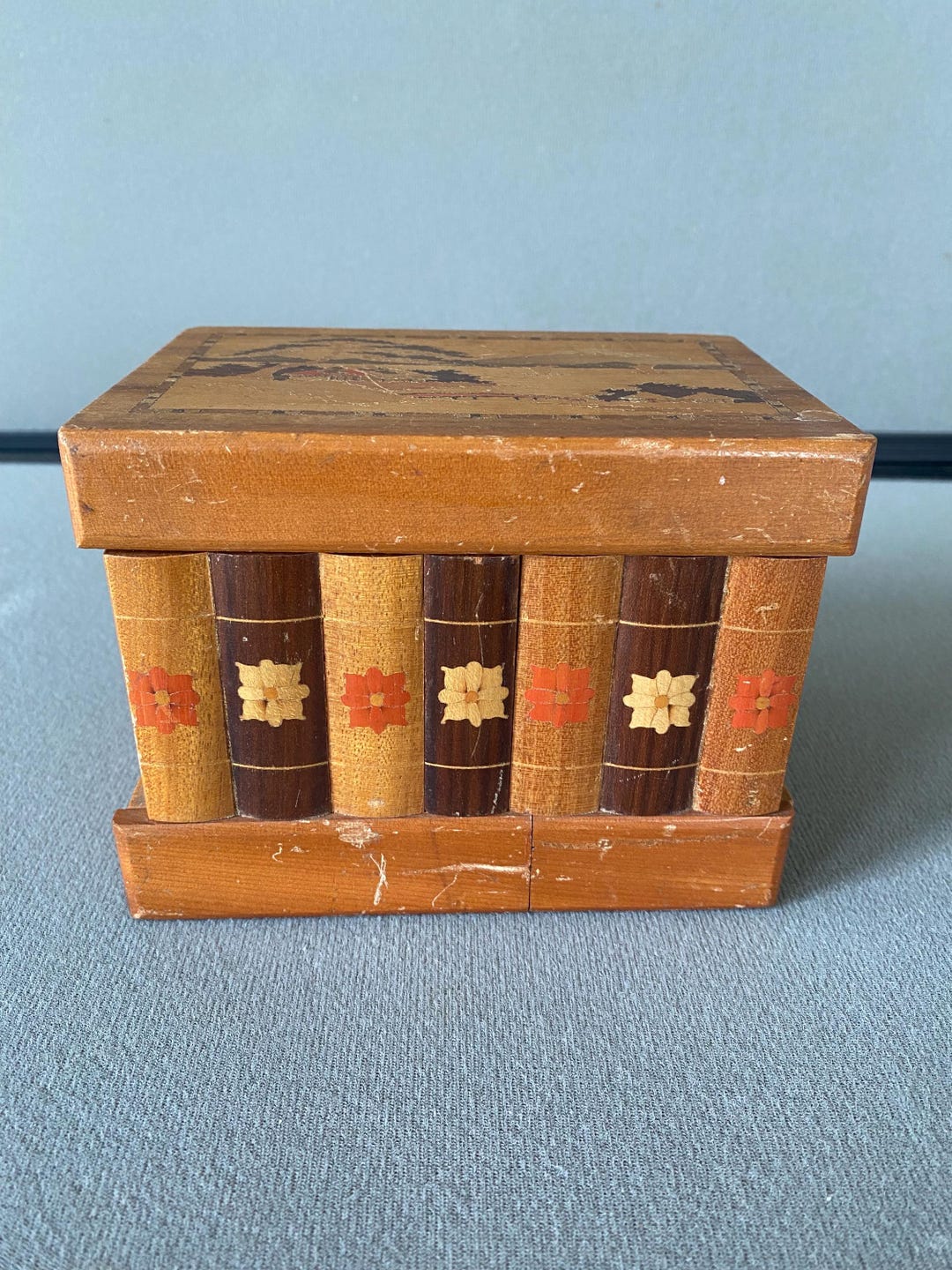 Antique Japanese Inlaid Wood Puzzle Box – Secret Drawer, Locking Lid ...