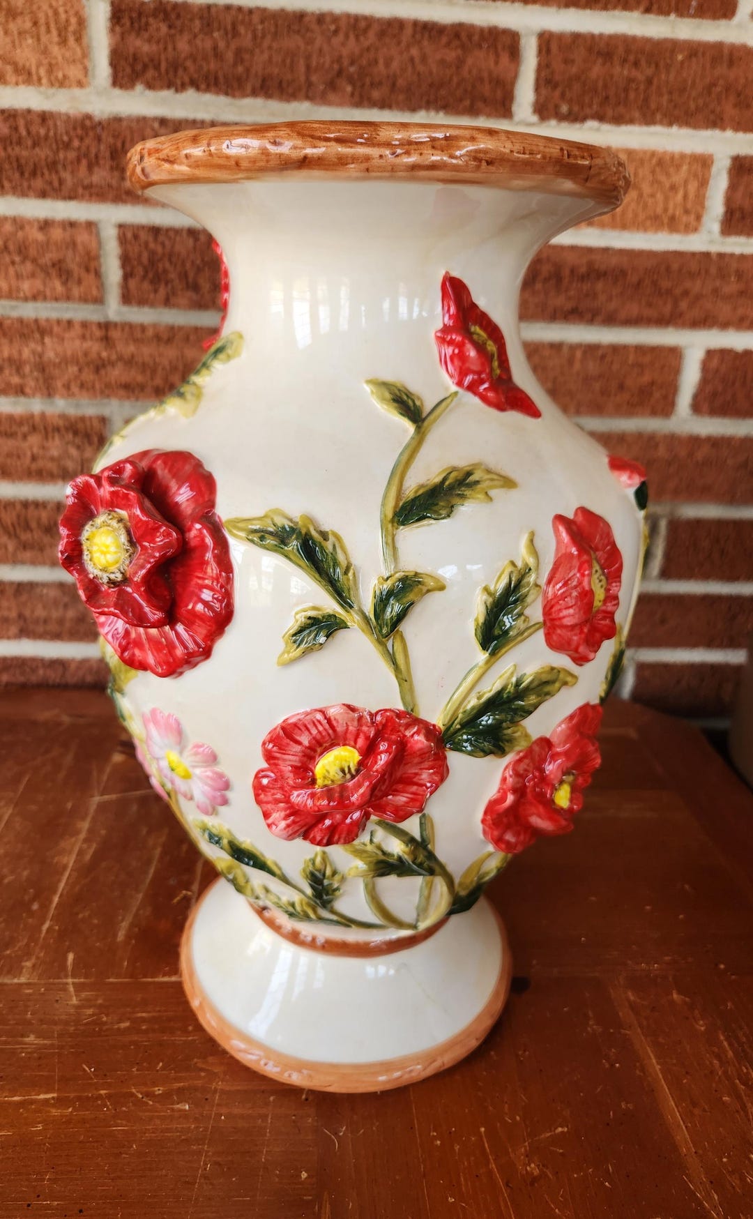 Vintage Signature Home Collection Porcelain Vase With 3D Red Poppies ...