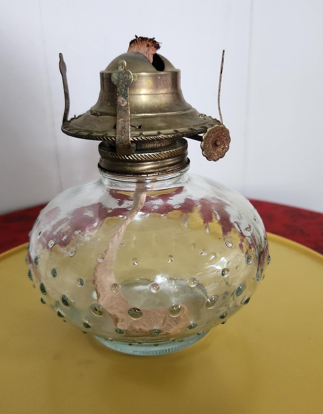 Vintage Lamplight Farms Glass Oil Lamp With Brass Burner and a Wick, 6 ...