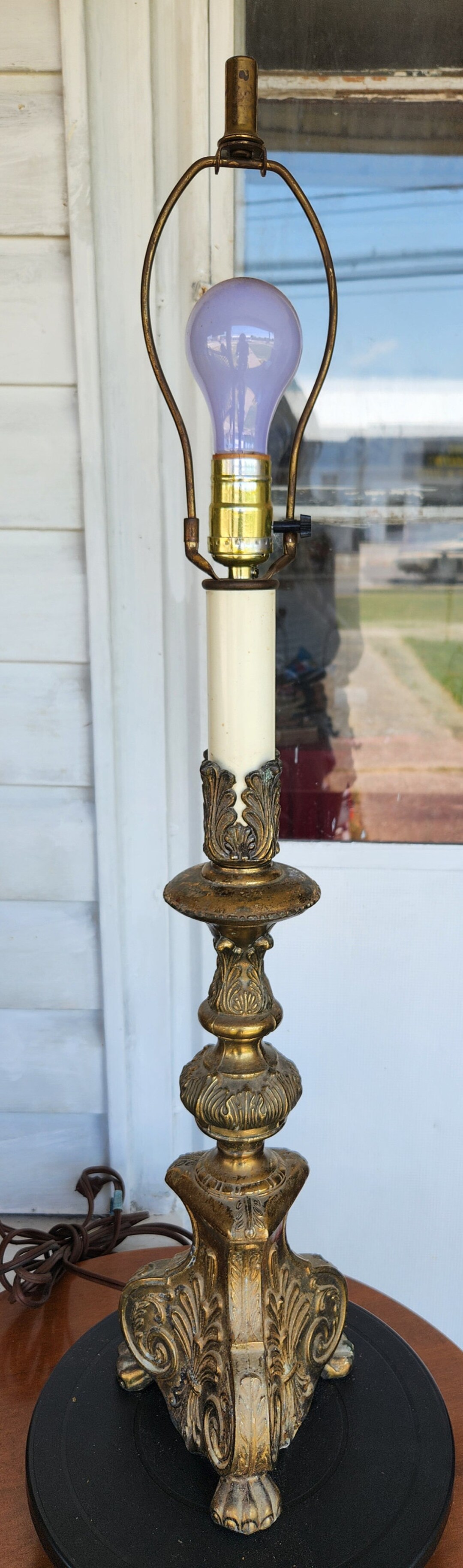 Antique Brass Victorian Cambridge Table Lamp | Grape Leaf Candle Holder ...