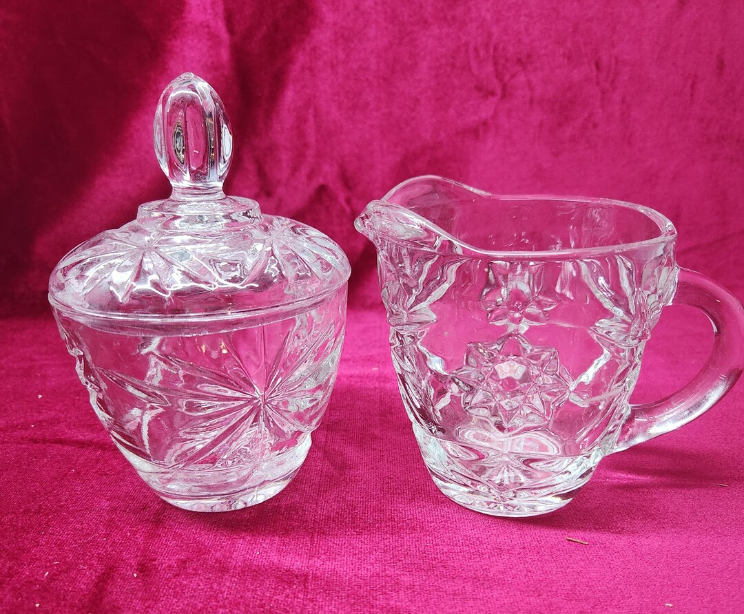 Anchor Hocking Creamer & Sugar Set | Prescut Clear Hobstar Pattern ...