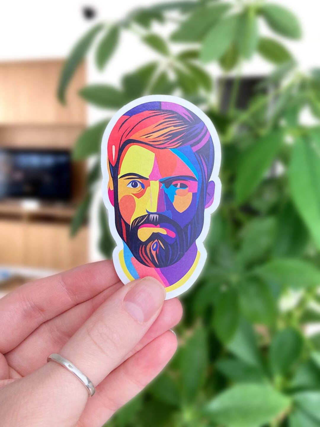 Bearded Man Sticker, Portrait Pop Art, Sticker Pop Art, Bright Sticker ...