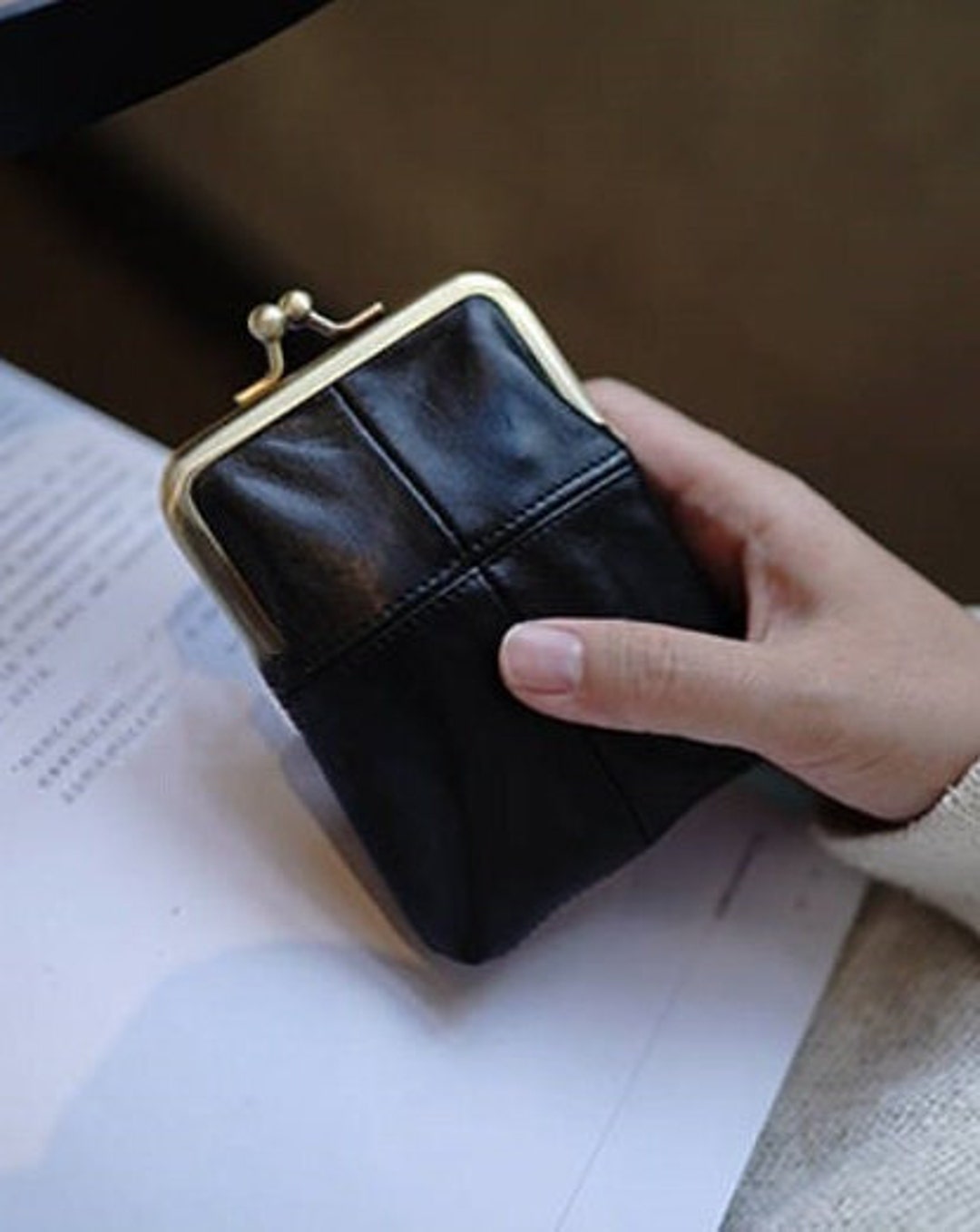 Hand Crafted Top Grain Leather Clasp Lock Purse, Womens Change Purse ...