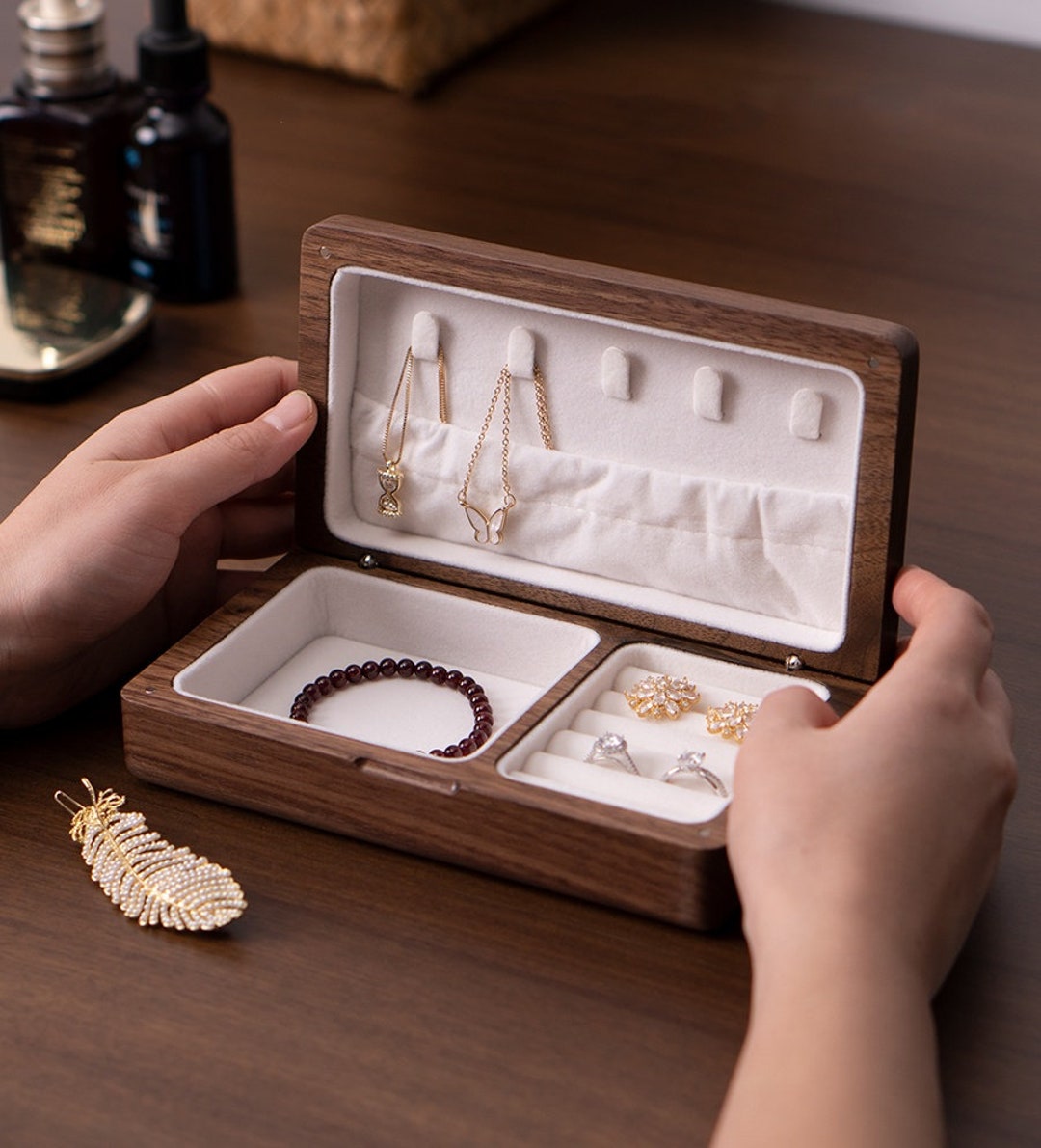 Personalized Wooden Jewelry Box, Jewelry Organizer, Simple Jewelry Box, Walnut Cherry Wood ...