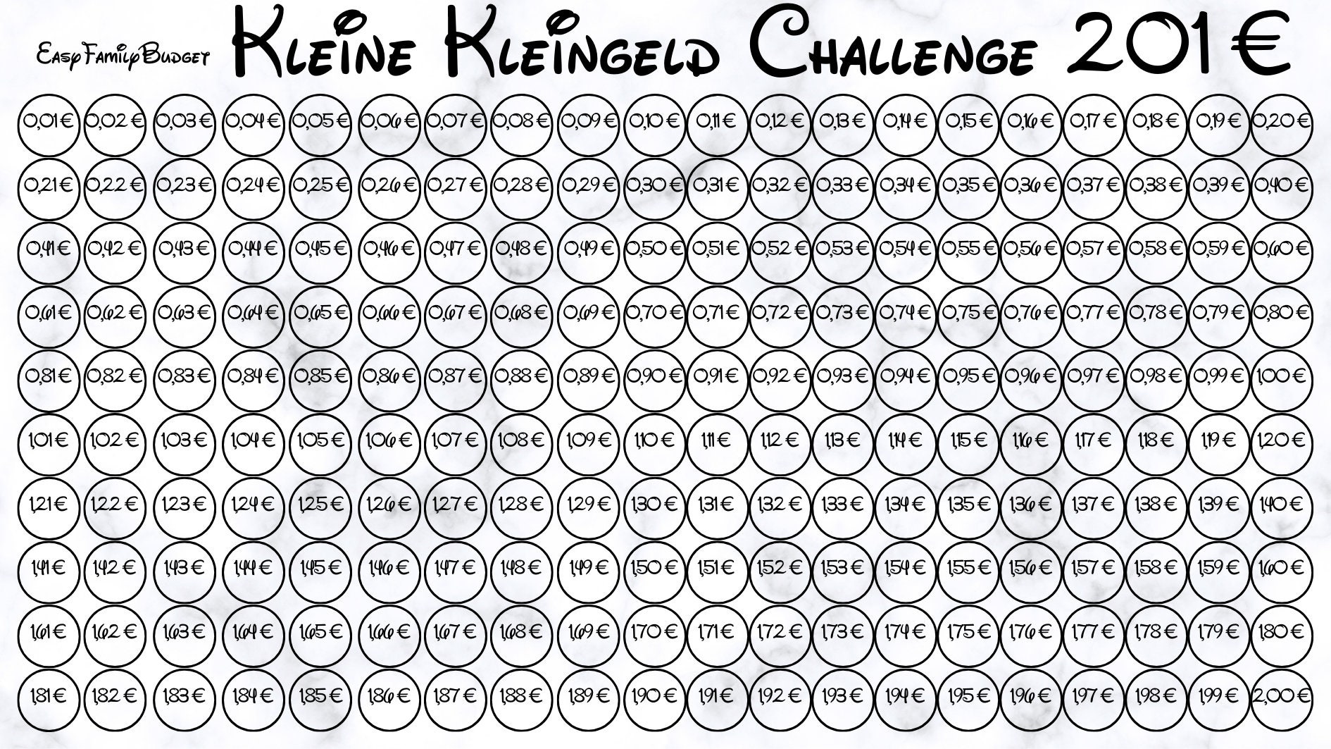 Kleine Kleingeld Challenge 201 Euro // passend für A6 Binder // 160g ...